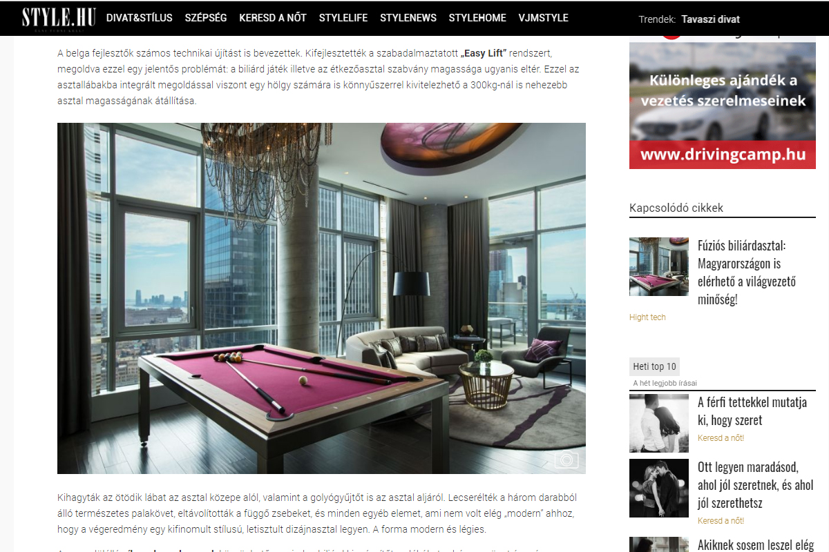 Style N°1 hungarian magazine about our table concept. - Fusion Tables
